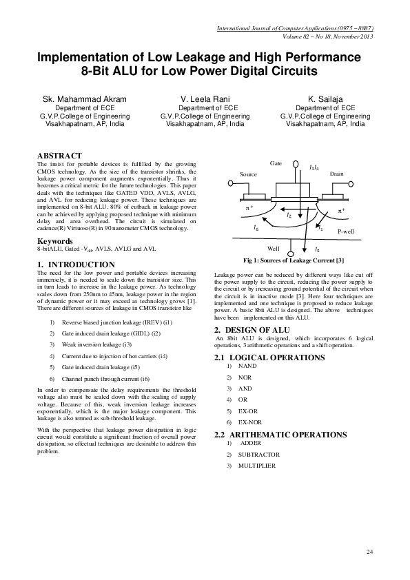 (PDF) Implementation of Low Leakage and High Performance 8-Bit ALU for Low Power Digital Circuits