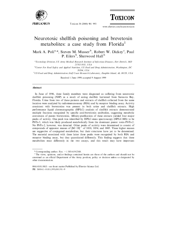 (PDF) Neurotoxic shellfish poisoning and brevetoxin metabolites: a case ...