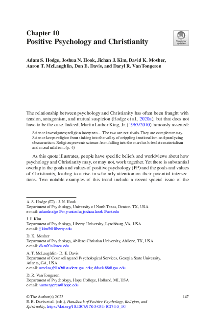 (PDF) Positive Psychology and Christianity