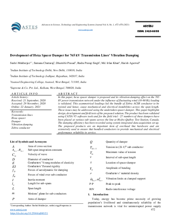 (PDF) Hexa Spacer Damper for 765 kV Lines