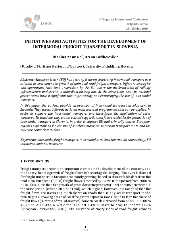 (PDF) Initiatives and Activities for the Development of Intermodal Freight Transport in Slovenia