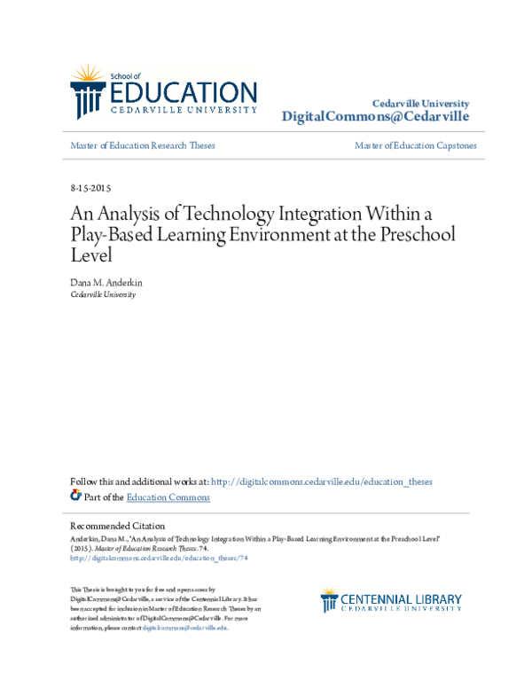 (PDF) An Analysis of Technology Integration Within a Play-Based Learning Environment at the ...