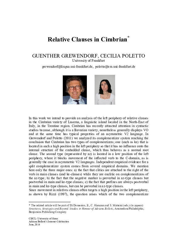 (PDF) Relative clauses in Cimbrian*