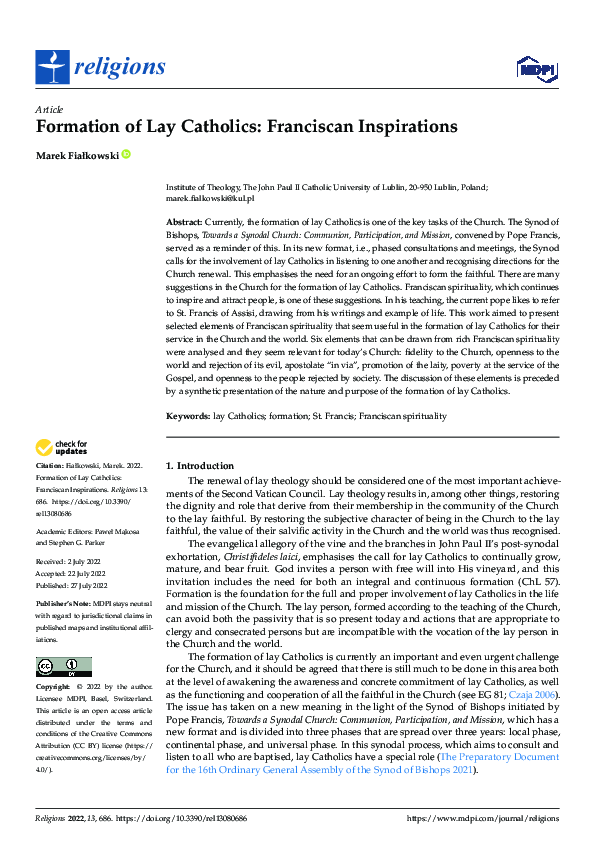 (PDF) Formation of Lay Catholics: Franciscan Inspirations