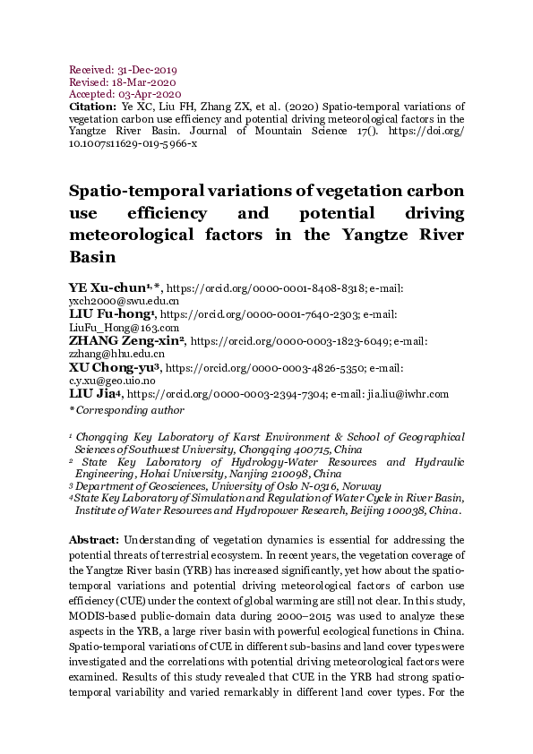 (PDF) Spatio-temporal variations of vegetation carbon use efficiency ...