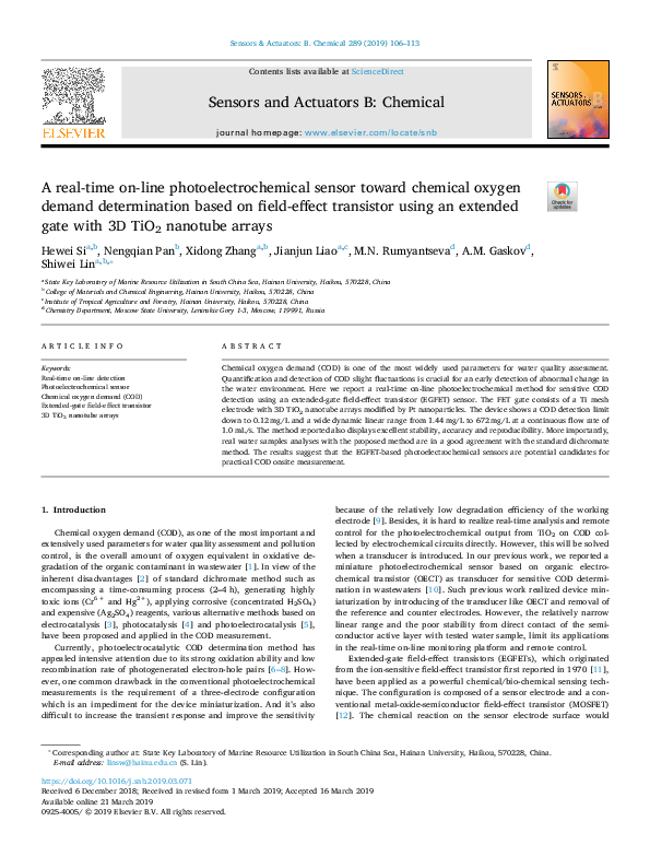 (PDF) A real-time on-line photoelectrochemical sensor toward chemical oxygen demand ...