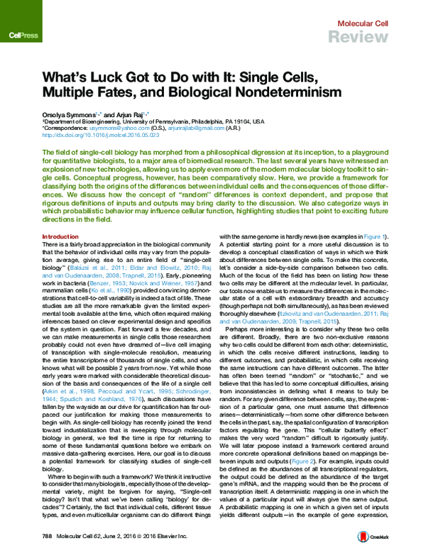 (PDF) What's Luck Got to Do with It: Single Cells, Multiple Fates, and ...
