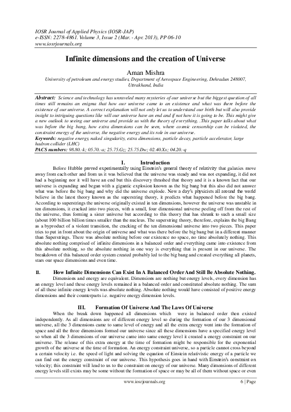 (PDF) Infinite dimensions and the creation of Universe