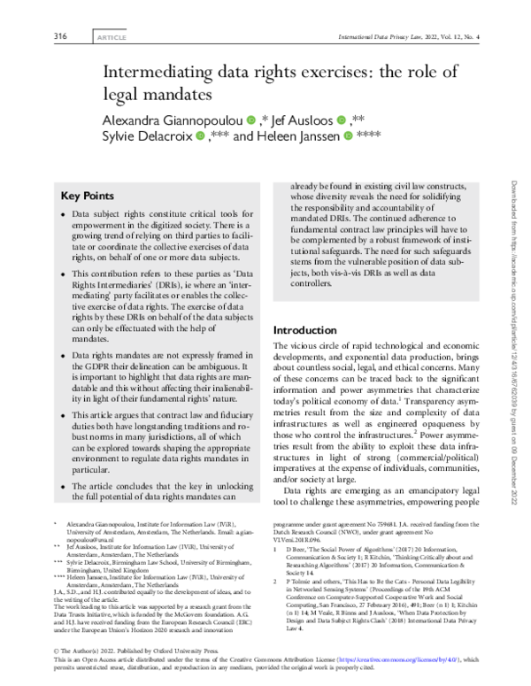 (PDF) Intermediating data rights exercises: the role of legal mandates