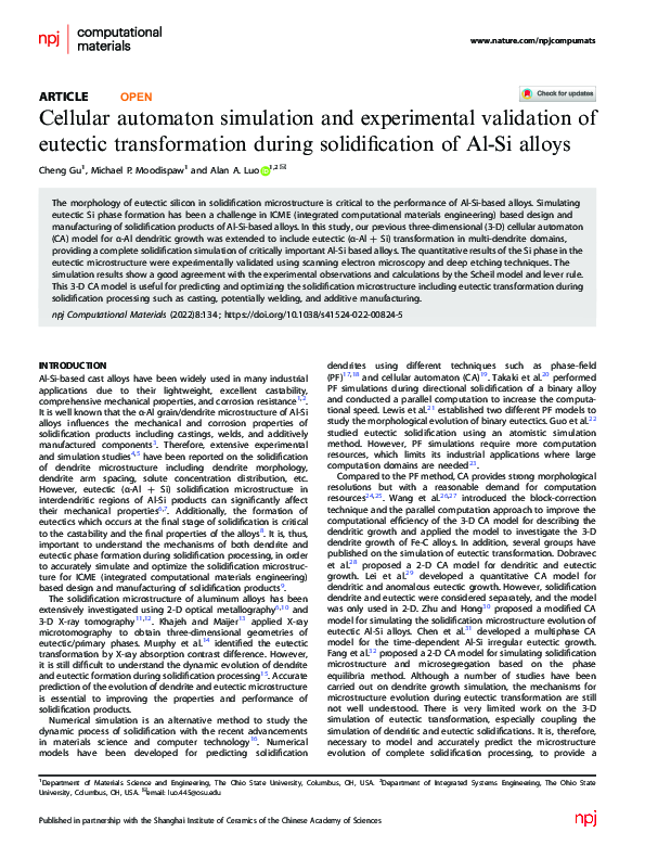 Pdf Cellular Automaton Simulation And Experimental Validation Of