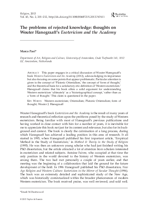 (PDF) The Problems of Rejected Knowledge: Thoughts on Wouter Hanegraaff ...