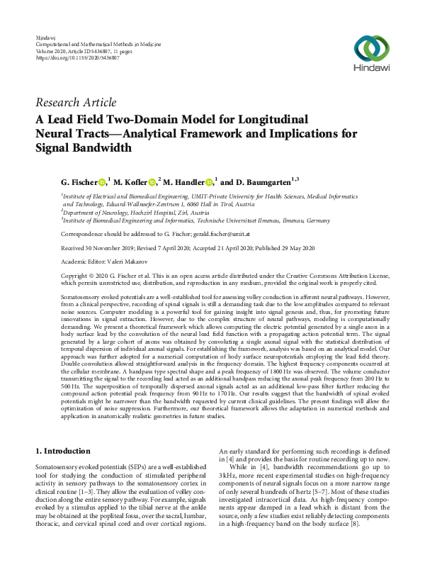 (PDF) A Lead Field Two-Domain Model for Longitudinal Neural Tracts—Analytical Framework and ...