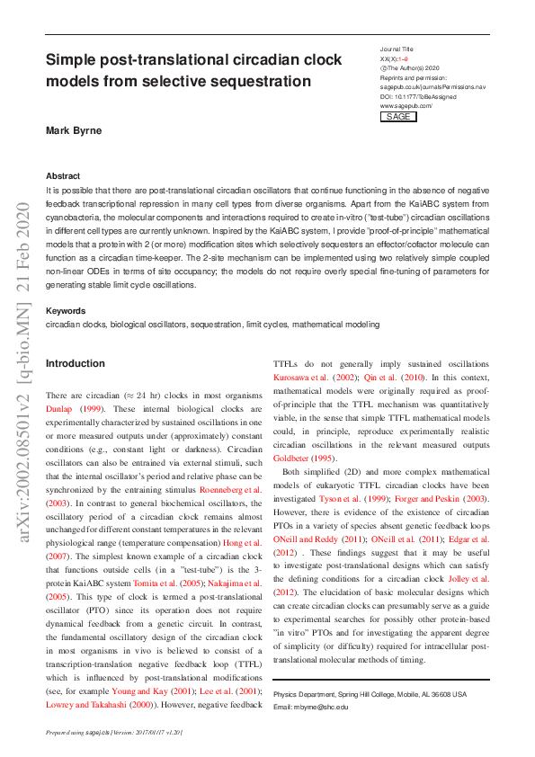 (PDF) Simple post-translational circadian clock models from selective ...