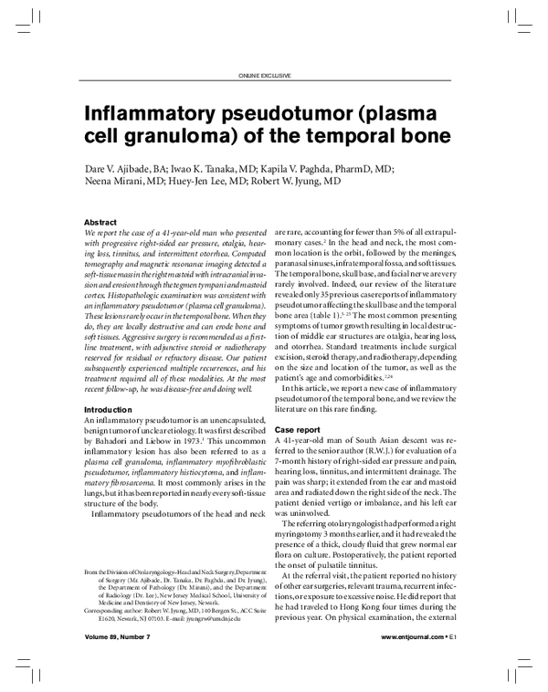 (PDF) Inflammatory Pseudotumor (Plasma Cell Granuloma) of the Temporal Bone