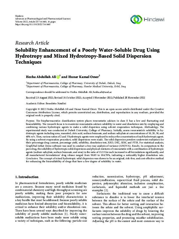 (PDF) Solubility Enhancement of a Poorly Water-Soluble Drug Using Hydrotropy and Mixed ...