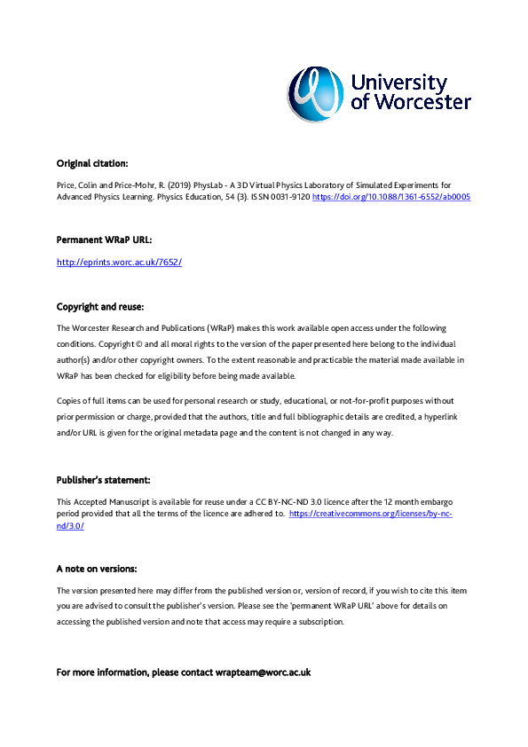 (PDF) PhysLab: a 3D virtual physics laboratory of simulated experiments for advanced physics ...