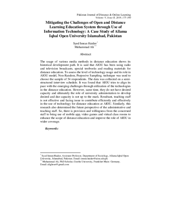 (PDF) Mitigating the Challenges of Open and Distance Learning Education System through Use of ...