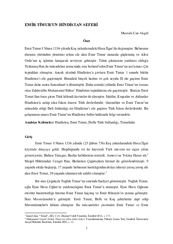 (PDF) EMİR TİMUR'UN HİNDİSTAN SEFERİ