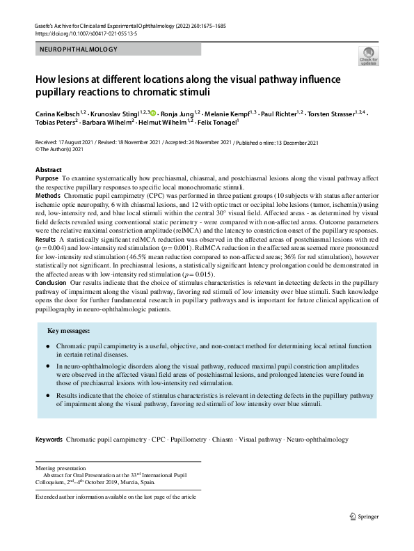 (PDF) How lesions at different locations along the visual pathway ...