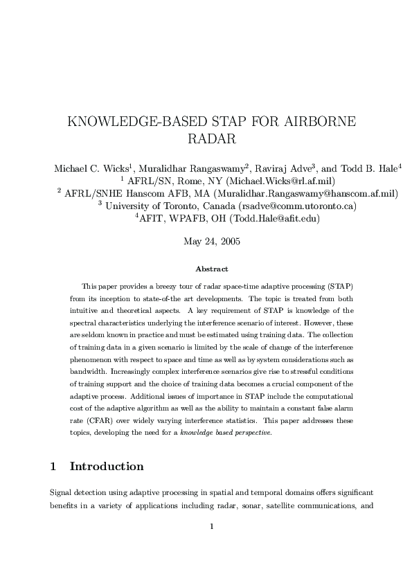 (PDF) Knowledge-Based Stap for Airborne Radar