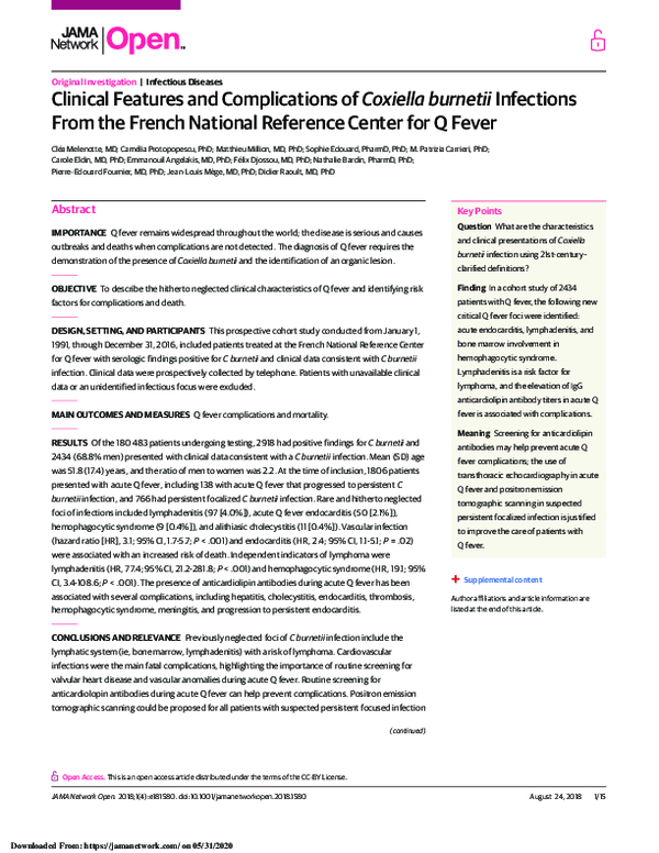 (PDF) Clinical Features and Complications ofCoxiella burnetiiInfections ...