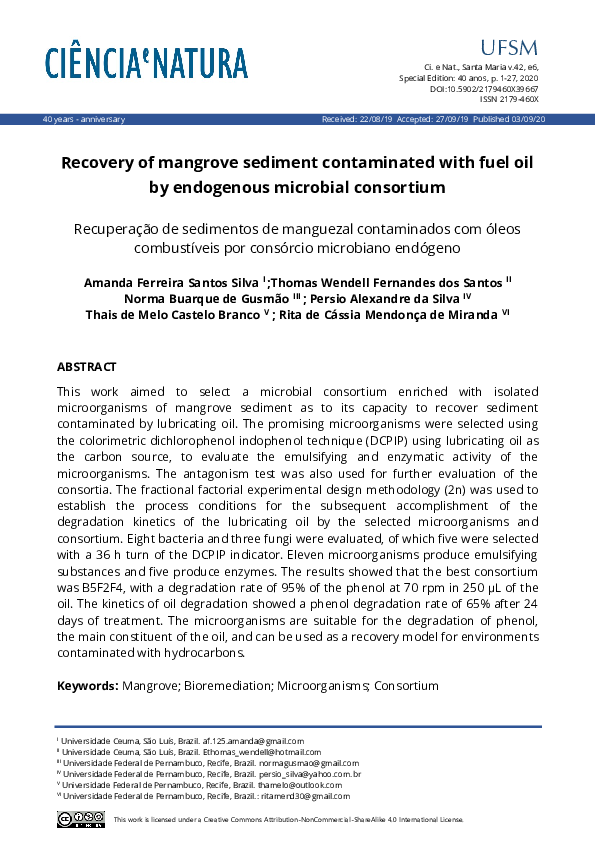 (PDF) Recovery of mangrove sediment contaminated with fuel oil by endogenous microbial consortium