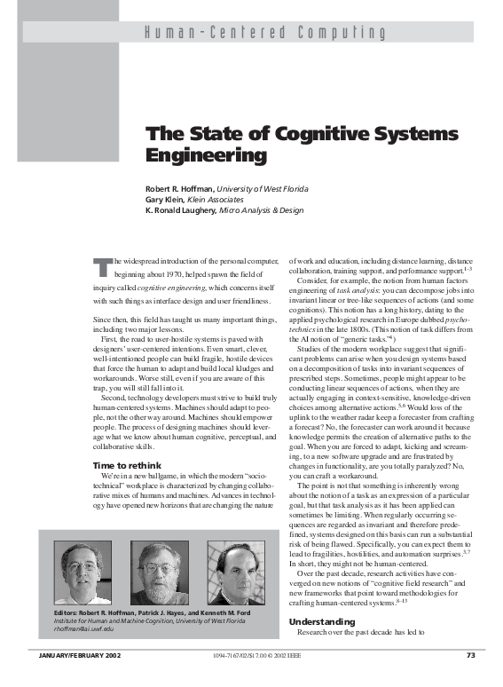 (PDF) The state of cognitive systems engineering