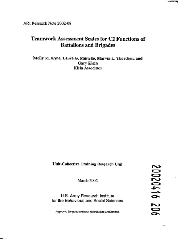 (PDF) Teamwork Assessment Scales for C2 Functions of Battalions and Brigades | Gary Klein ...