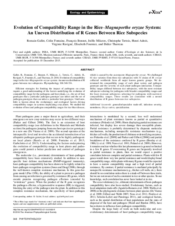 (PDF) Evolution of Compatibility Range in the Rice−Magnaporthe oryzae ...