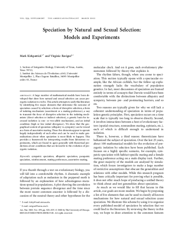 (PDF) Speciation by Natural and Sexual Selection: Models and Experiments