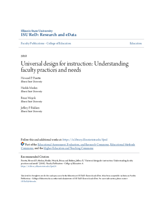 (PDF) Universal design for instruction: Understanding faculty practices and needs