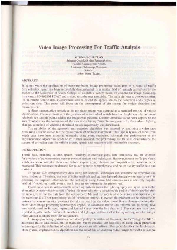 (PDF) Video Image Processing For Traffic Analysis