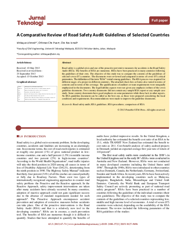 (PDF) A Comparative Review of Road Safety Audit Guidelines of Selected ...