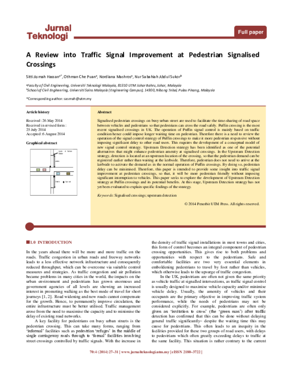 (PDF) A Review into Traffic Signal Improvement at Pedestrian Signalised ...