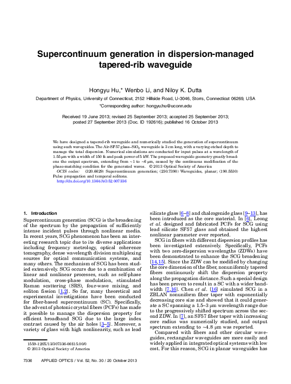 (PDF) Supercontinuum generation in dispersion-managed tapered-rib waveguide