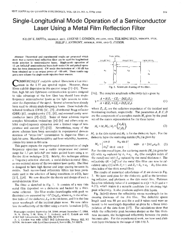 (PDF) Single-longitudinal mode operation of a semiconductor laser using a metal film reflection ...