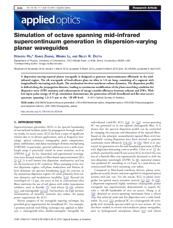 (PDF) Simulation of octave spanning mid-infrared supercontinuum generation in dispersion-varying ...