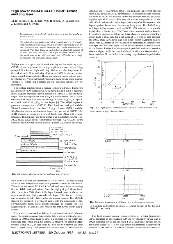 (PDF) High power InGaAs/GaAsP/InGaP surface emitting laser