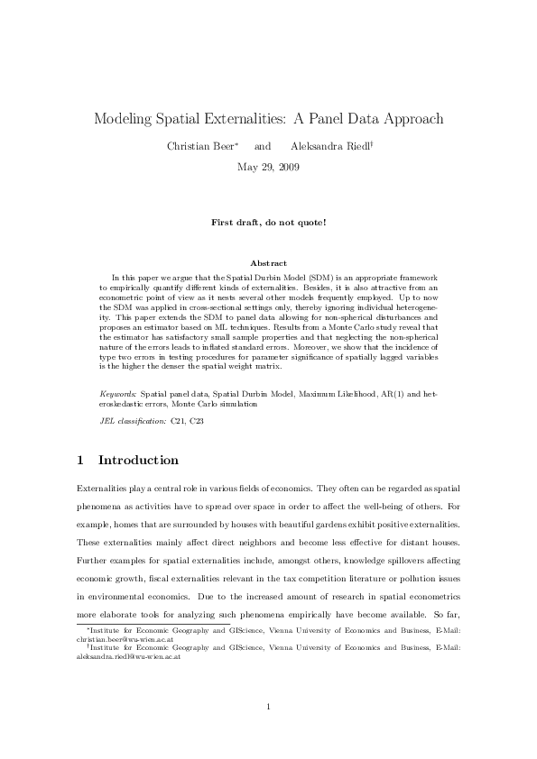 (PDF) Modeling Spatial Externalities: A Panel Data Approach