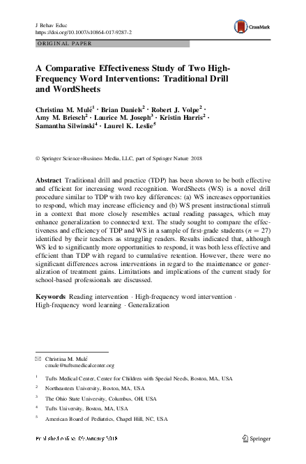 (PDF) A Comparative Effectiveness Study of Two High-Frequency Word ...