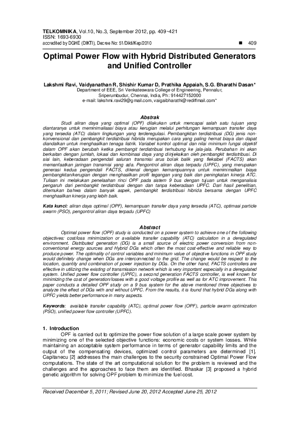 (PDF) Optimal Power Flow with Hybrid Distributed Generators and Unified Controller