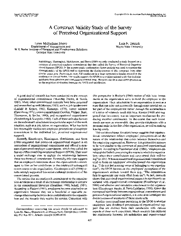 (PDF) A construct validity study of the Survey of Perceived Organizational Support