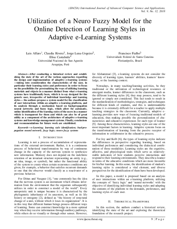 (PDF) Utilization of a Neuro Fuzzy Model for the Online Detection of Learning Styles in Adaptive ...