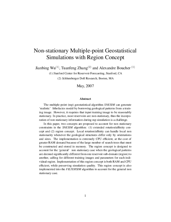 (PDF) Non-stationary Multiple-point Geostatistical Simulations with Region Concept