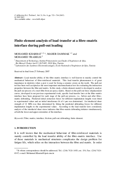 (PDF) Finite element analysis of load transfer at a fibre–matrix interface during pull-out loading