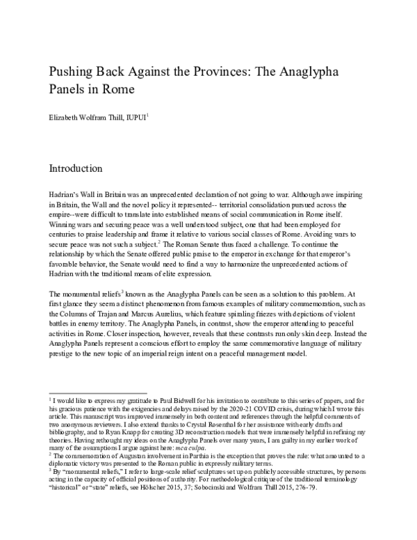 (PDF) Pushing Back Against the Provinces: The Anaglypha Panels in Rome