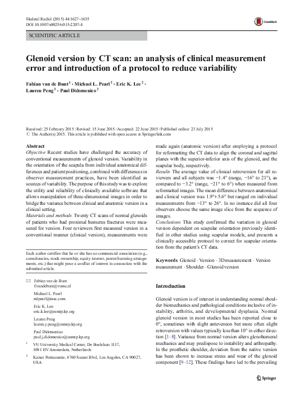 (PDF) Glenoid version by CT scan: an analysis of clinical measurement ...