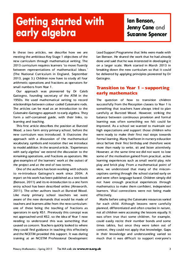 (PDF) Getting started with early algebra