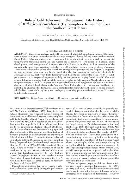 (PDF) Role of Cold Tolerance in the Seasonal Life History of ...