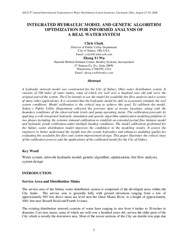 Pdf Integrated Hydraulic Model And Genetic Algorithm Optimization For Informed Analysis Of A